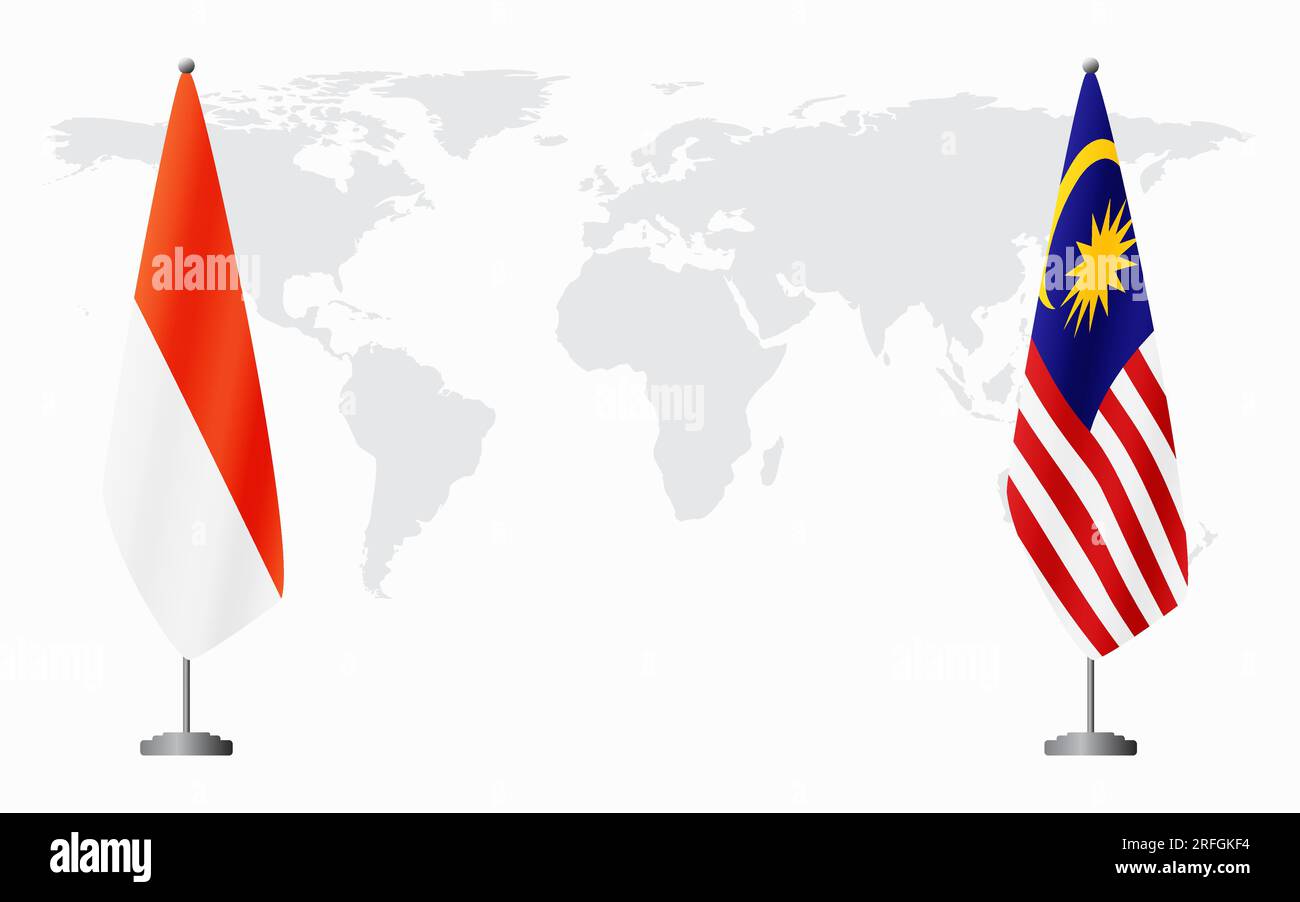 Indonesia and Malaysia flags for official meeting against background of ...
