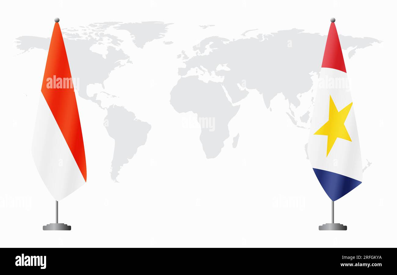 Indonesia and Saba flags for official meeting against background of ...