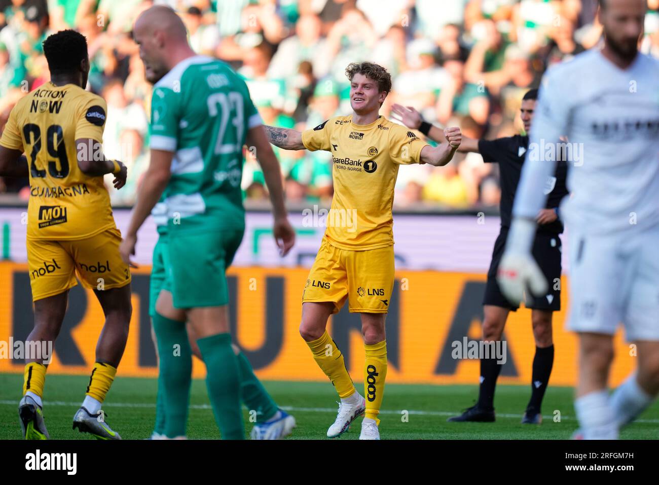 Bodo's Sondre Sorli, center, celebrates after scoring his sides first ...