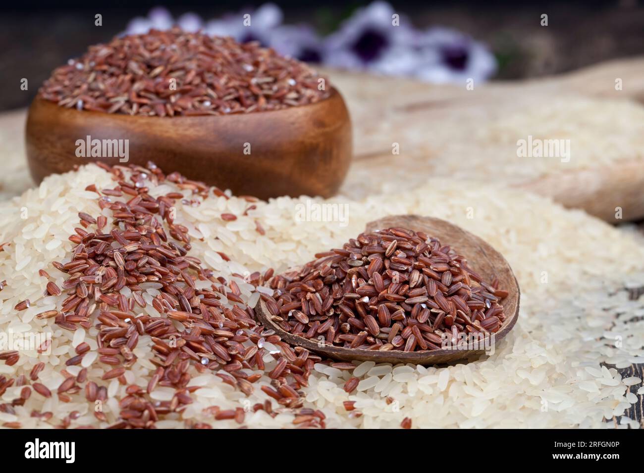 mixed rice of several types before cooking, mixed steamed rice and ...