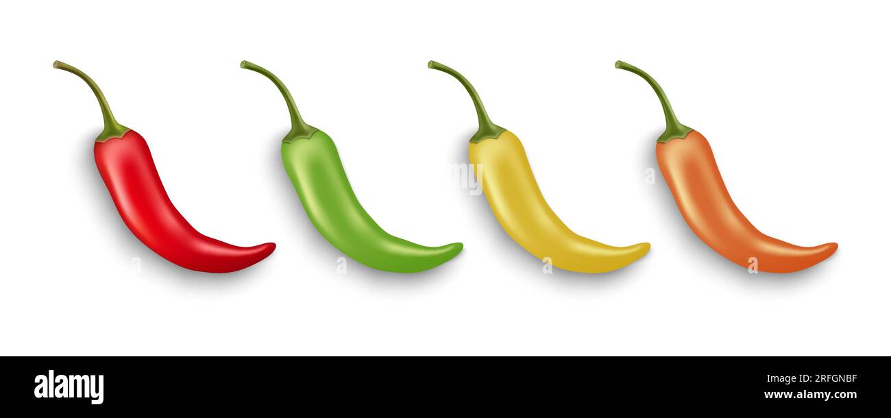 Vector 3d Realistic Red, Green, Yellow and Orange Whole Fresh and Hot ...