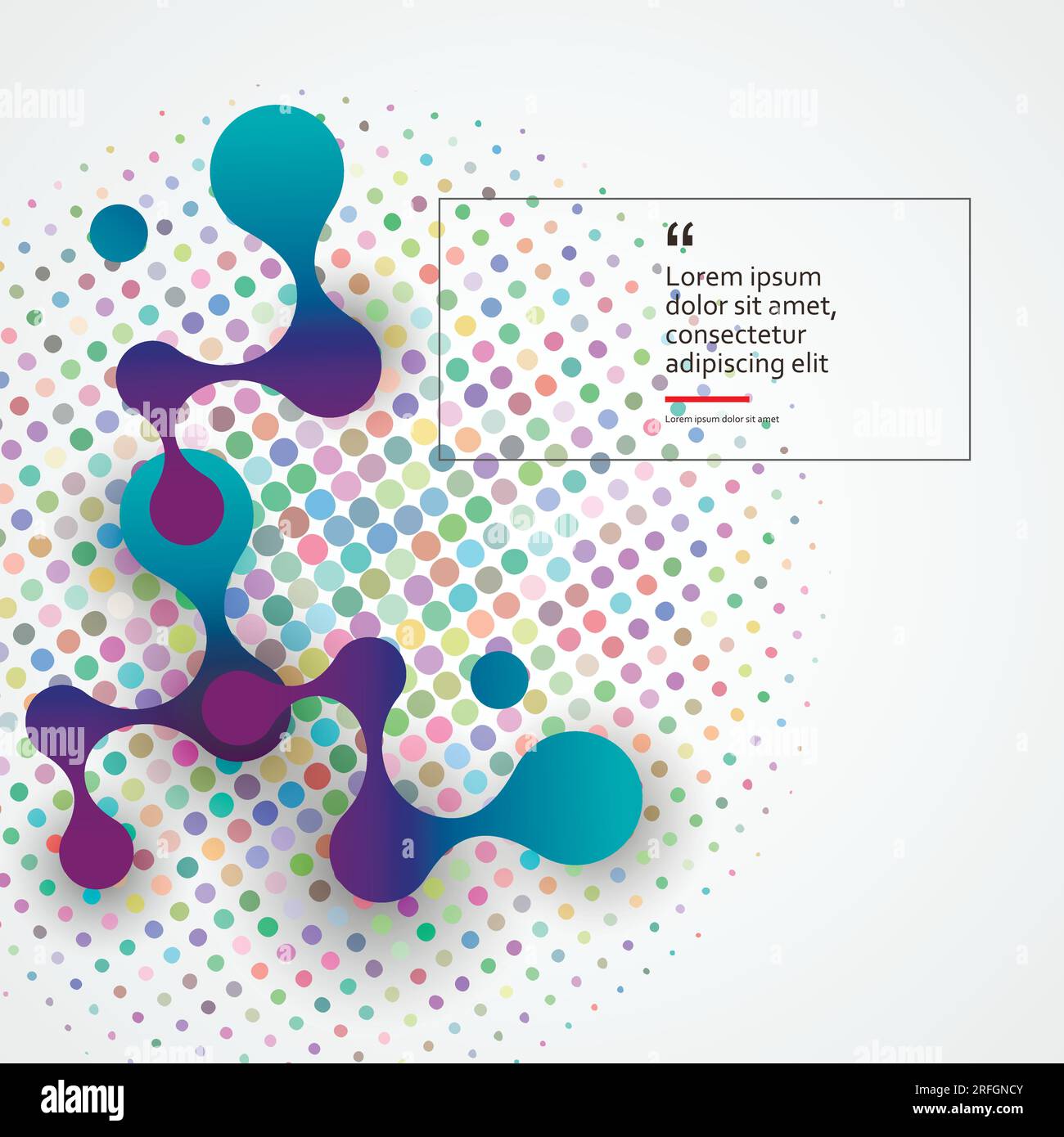 Abstract blue purple large molecules with bright circles on white ...