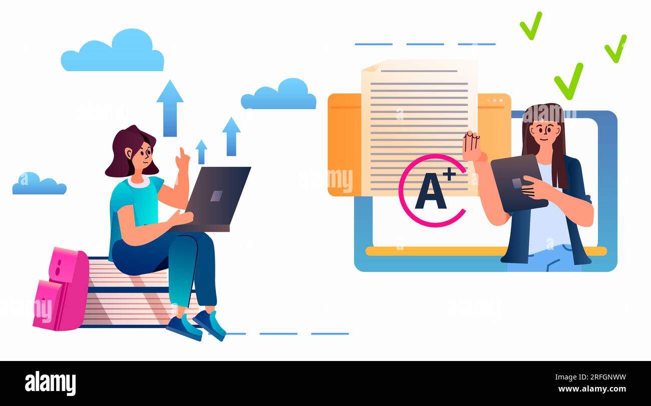 girl student usinglaptop homework submission e-learning online ...