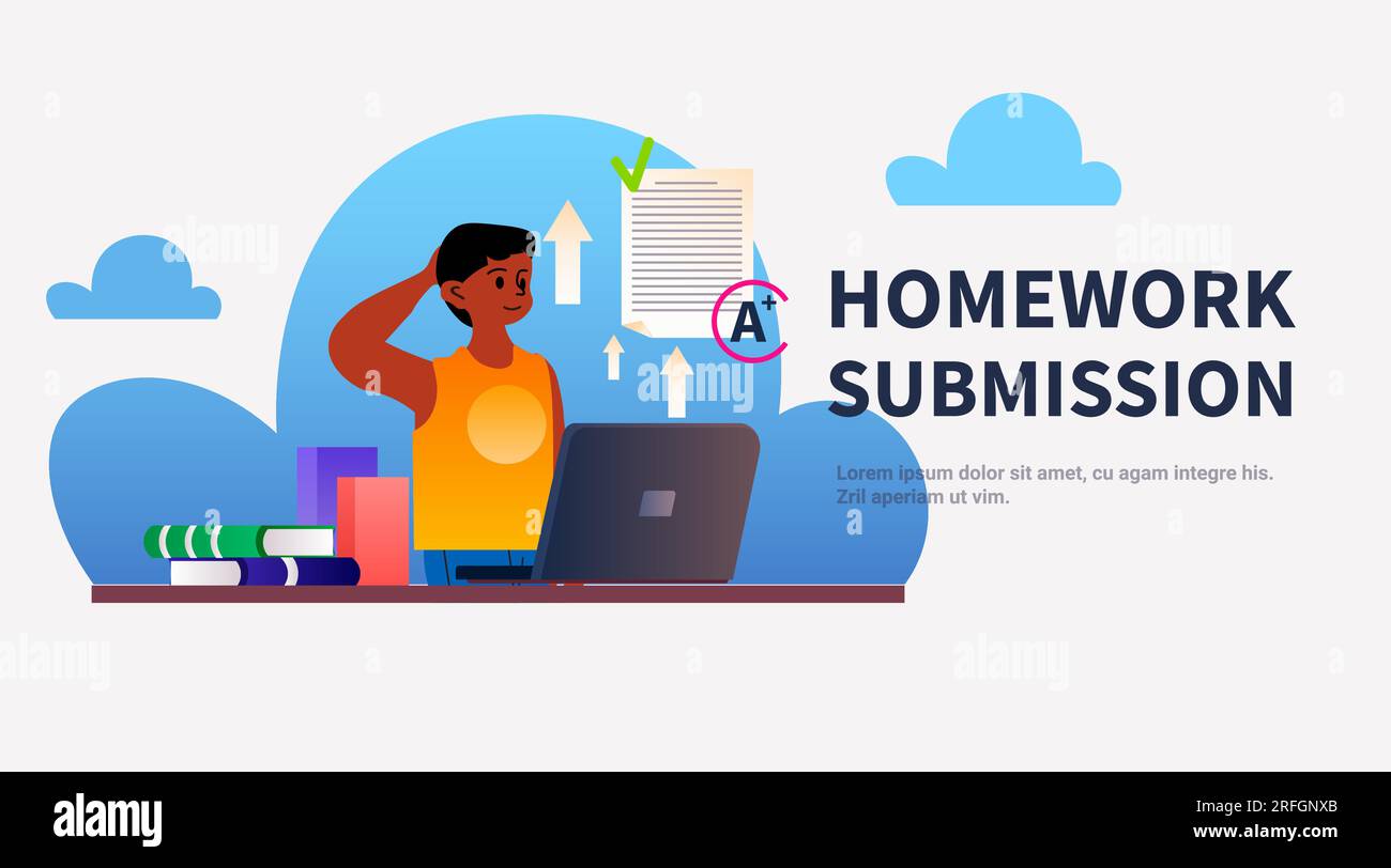 student using laptop homework submission e-learning online education ...