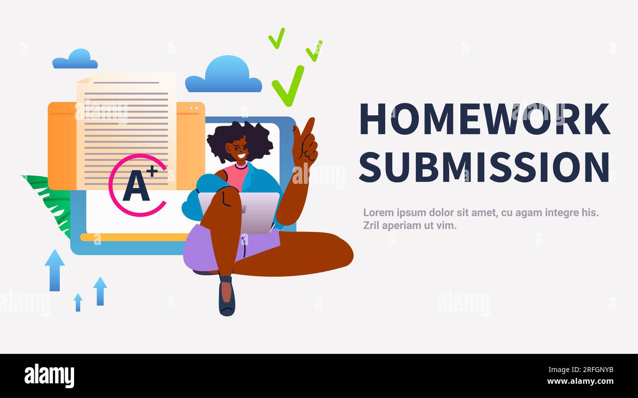 girl student using laptop homework submission e-learning online ...