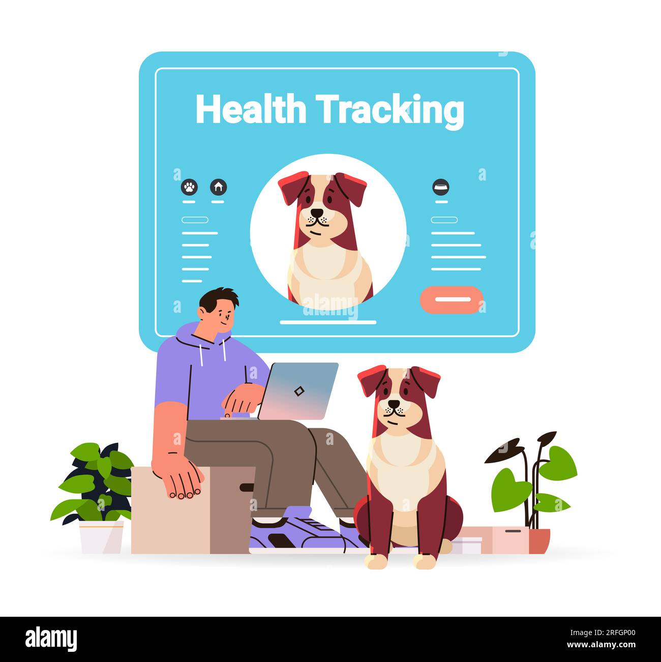 guy owner using pet app on laptop cute dogs best friends domestic ...