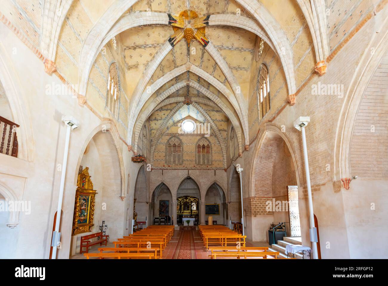 Interior of church of Santa María (XIV century) in village of Tobed ...
