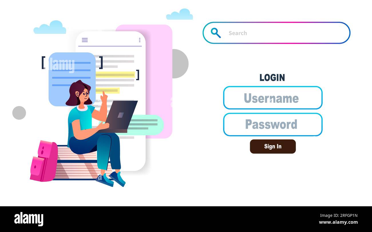 student girl studying on internet course registration concept online ...