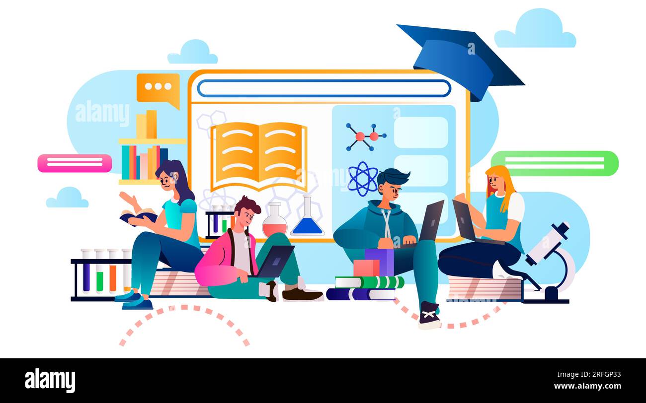 students making chemical experiments in virtual lab scientist ...