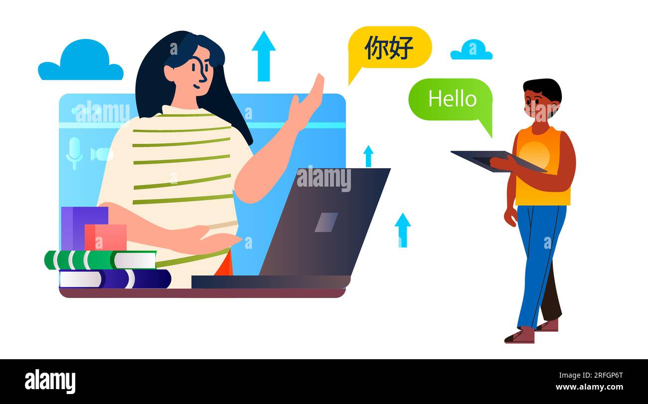 girl learning language on laptop online education e-learning concept ...