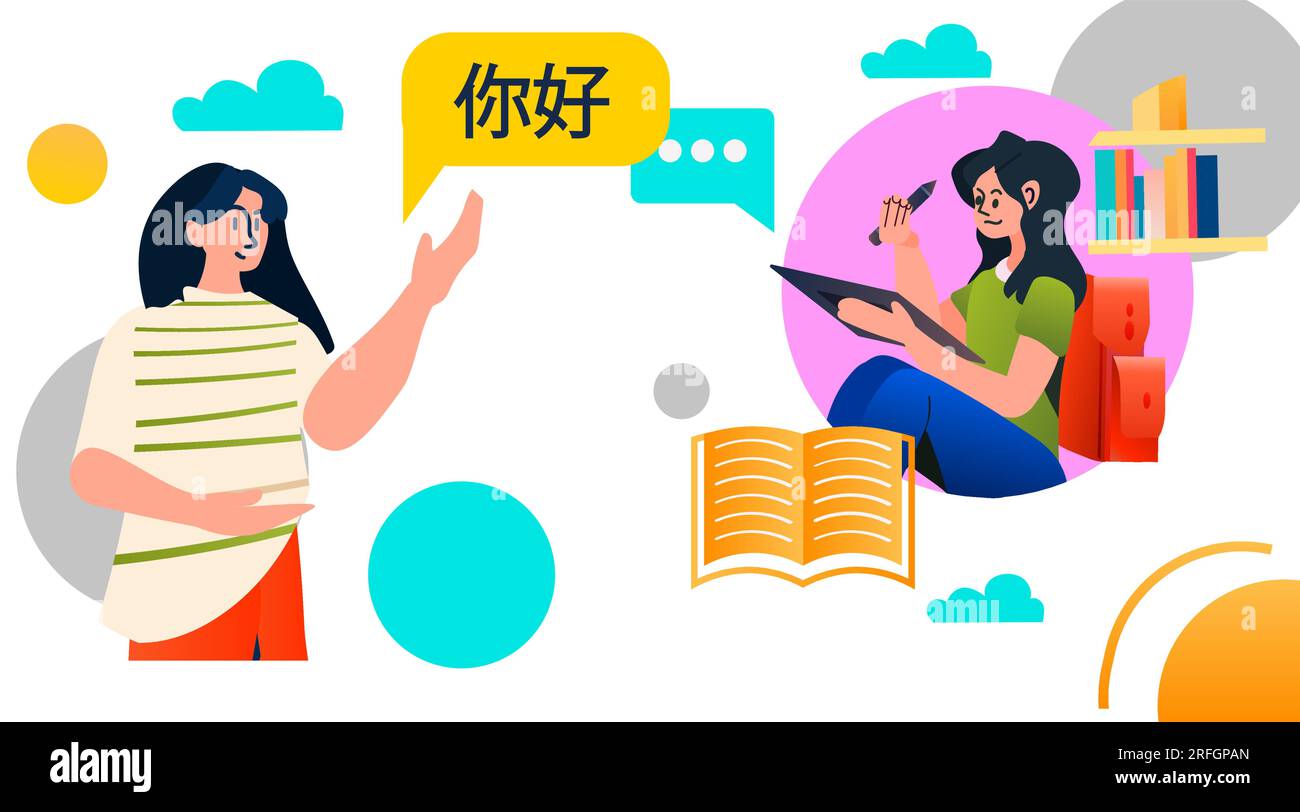 girl learning language during video call online education e-learning ...