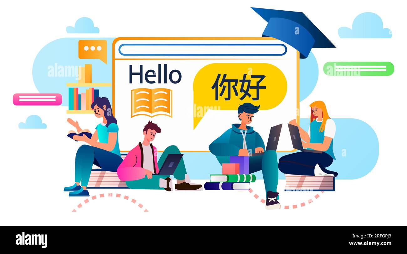 students learning language on laptop online education e-learning ...