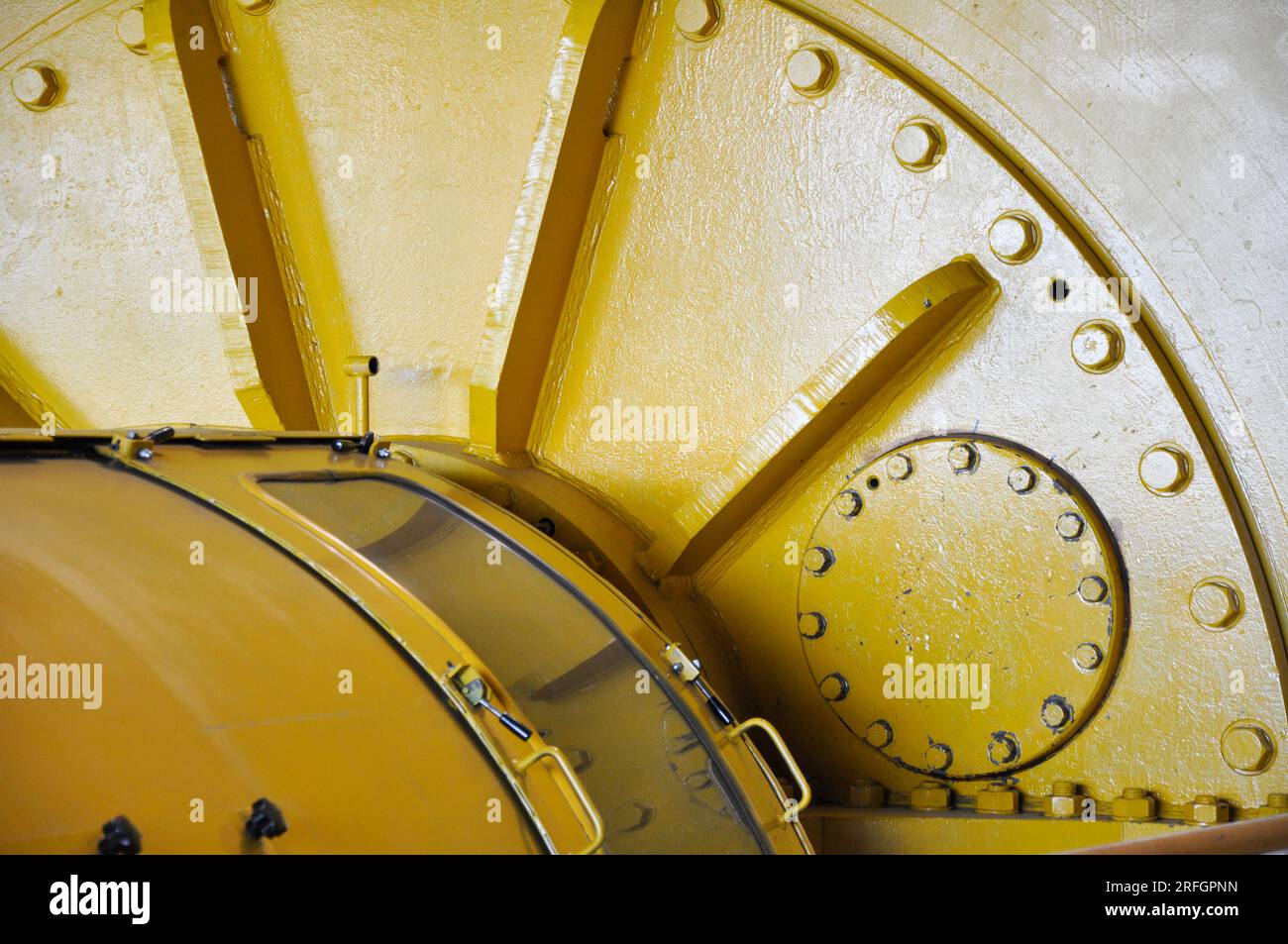 Yellow turbine construction in a thermal power plant Riveted yellow ...