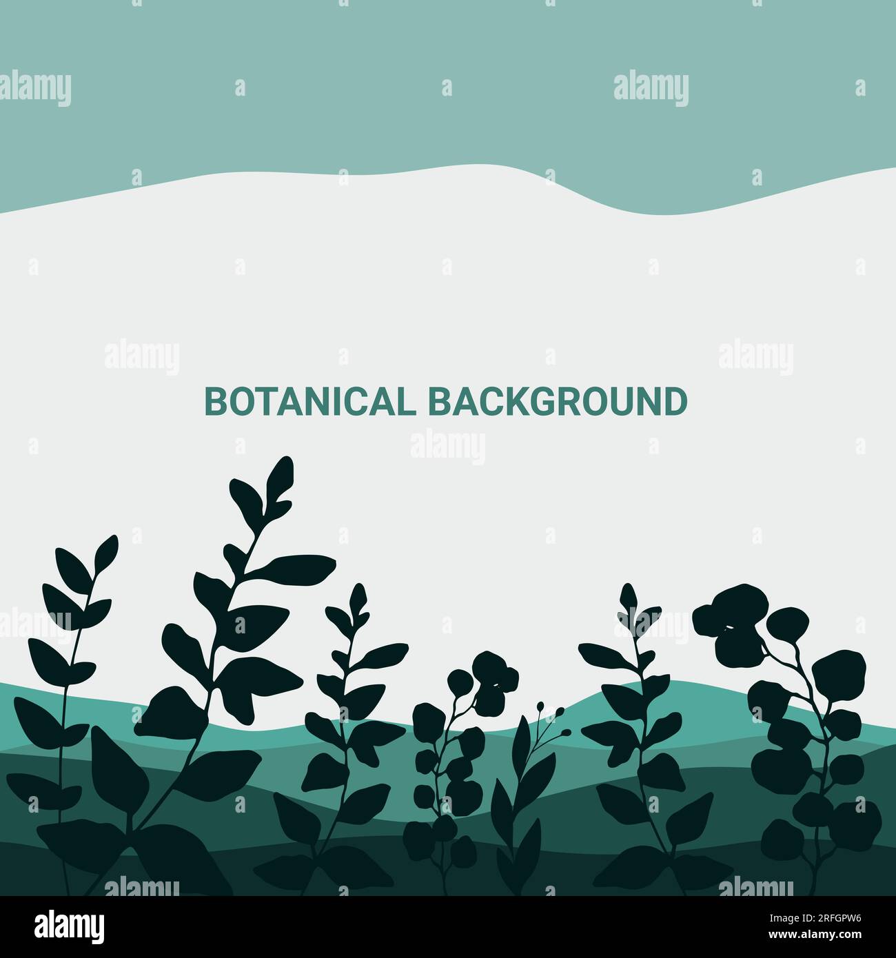 Hand drawn blue green botanical background with a foliage outline ...