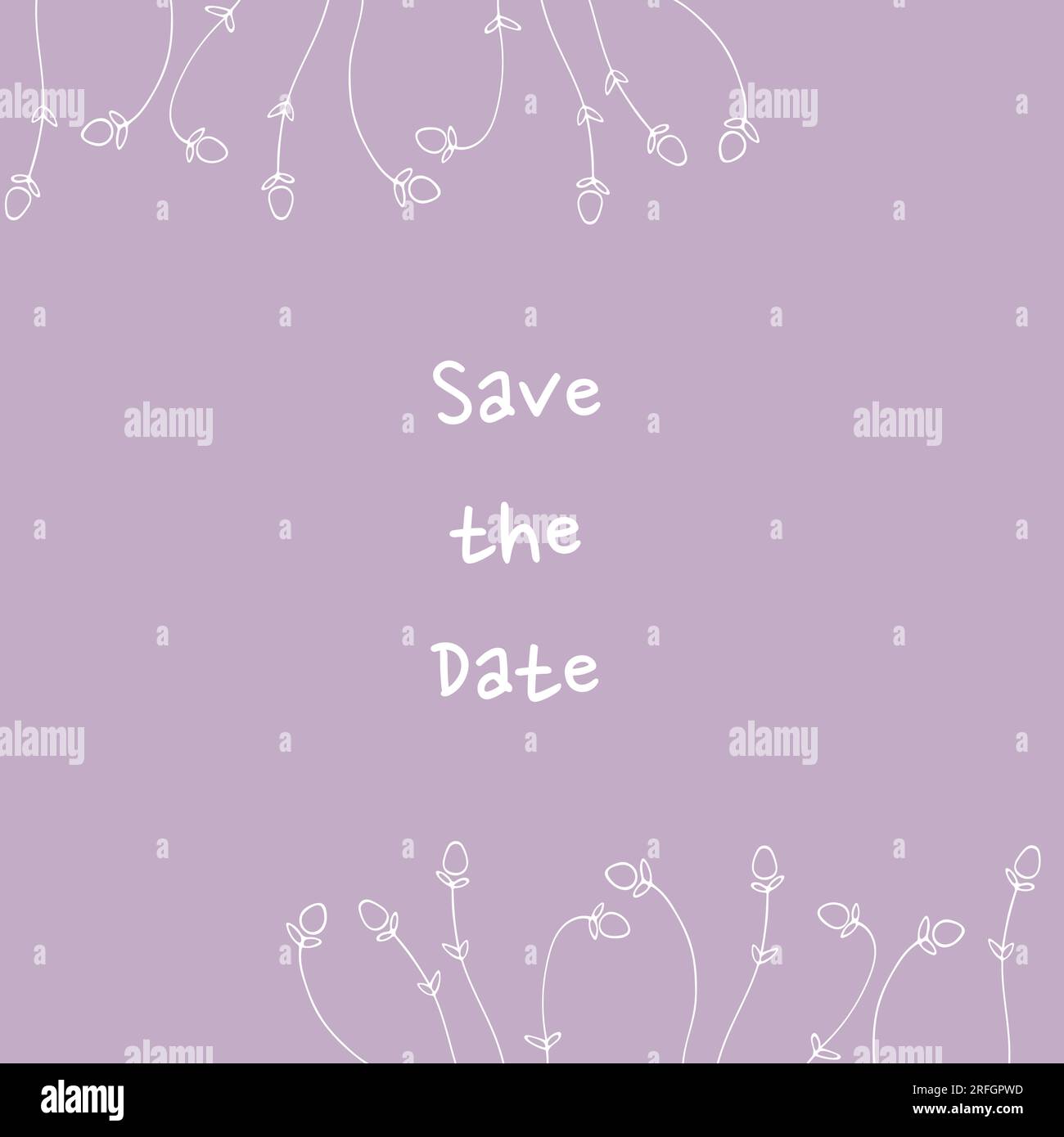 Simple minimalistic Save the date template with hand drawn doodle botanical elements. Vector ...