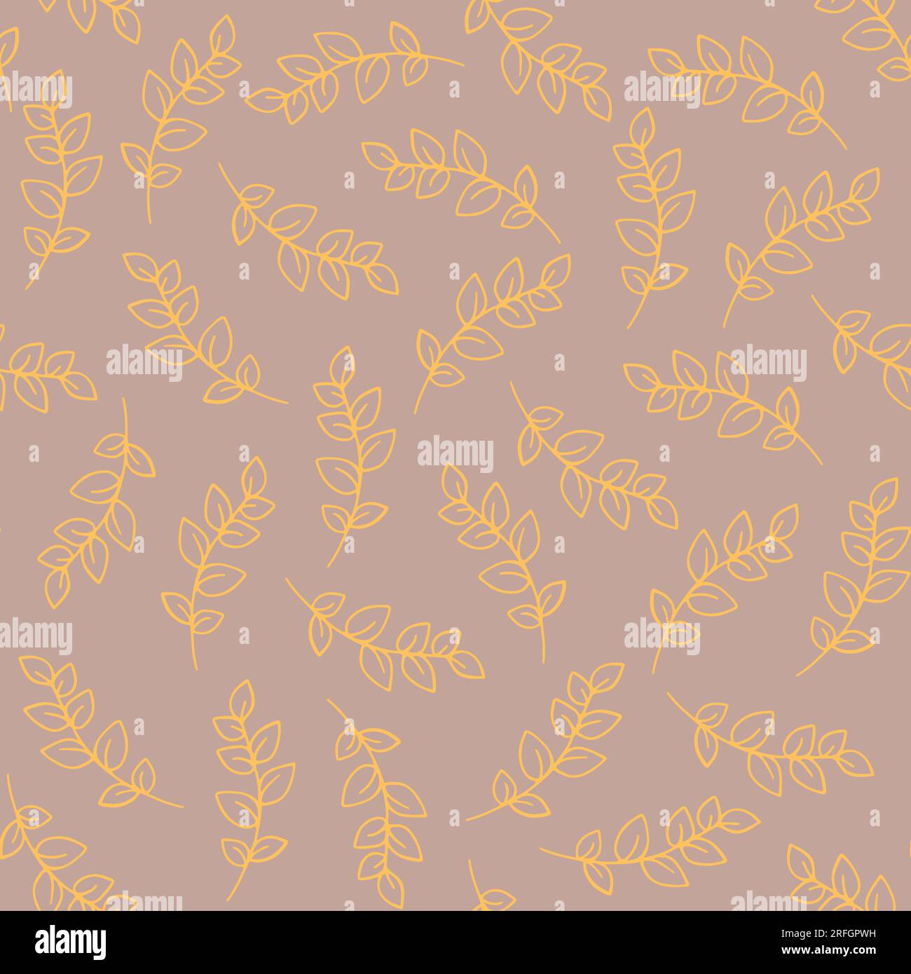 Yellow foliage on a grey background seamless pattern. Hand drawn botanical elements. Vector ...