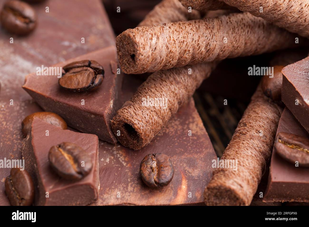 chocolate waffle tubes with chocolate filling and pieces of homemade ...