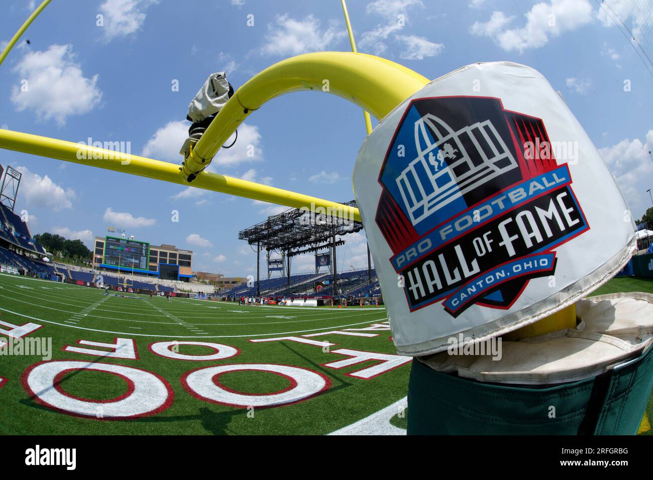 This is the The Pro Football Hall of Fame logo on the goalpost pad on ...