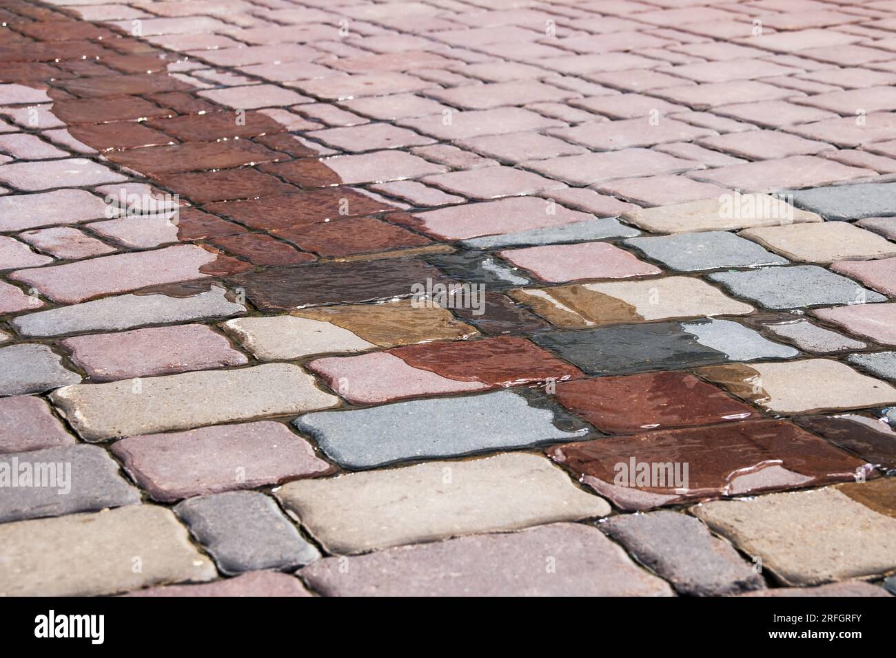 Water flows on paving slabs close up, background Stock Photo - Alamy