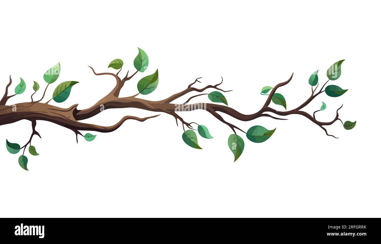 Tree branch in flat style. Spring tree branches with different leaves ...