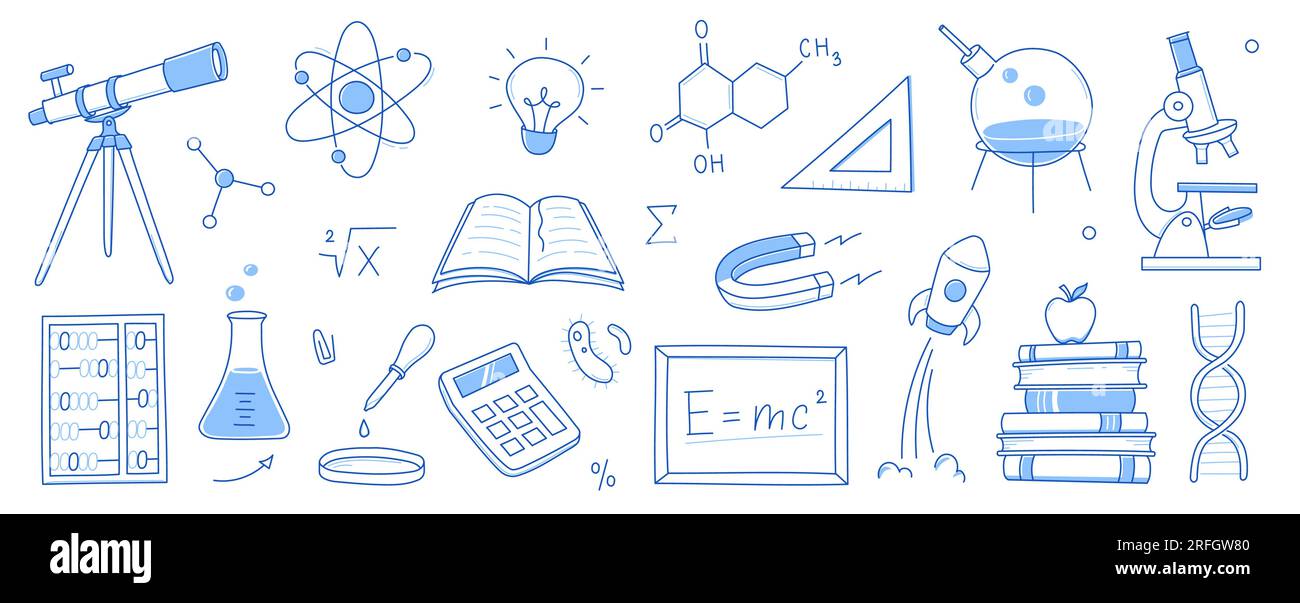 Doodle science, education school icon. Hand drawn sketch style doodle ...