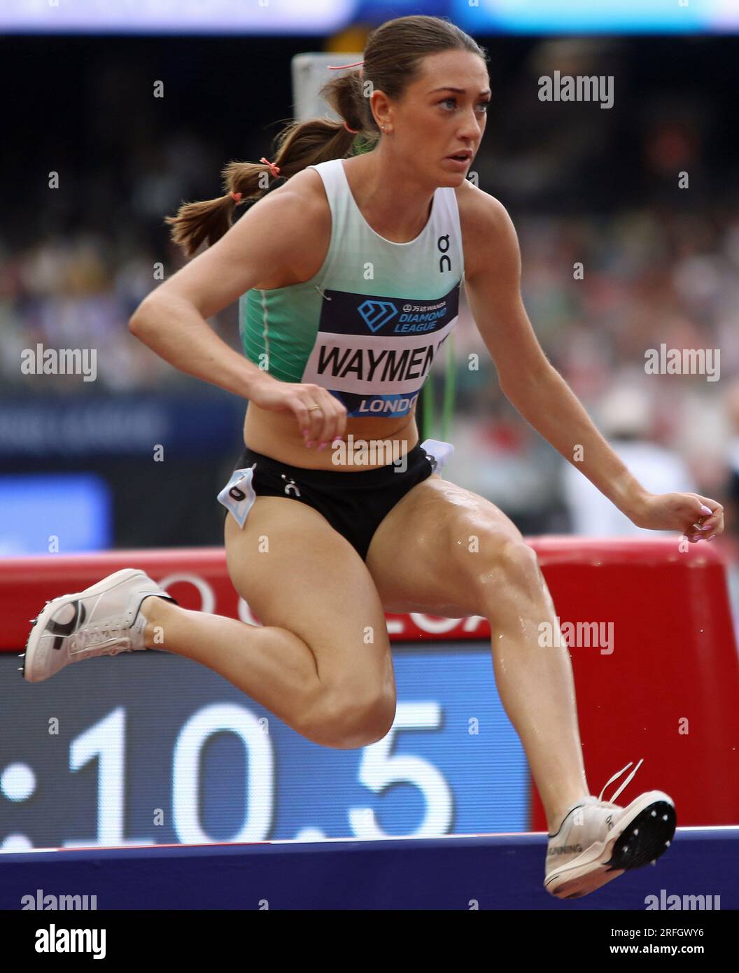 Courtney WAYMENT of the USA in the 3000 metres steeplechase for the ...