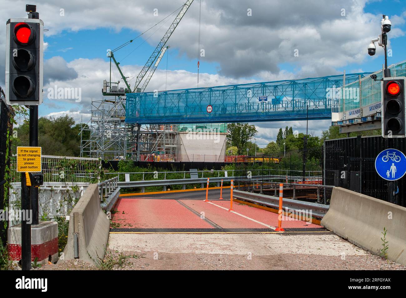 Harefield, UK. 3rd August, 2023. A temporary HS2 pipeline and overhead ...