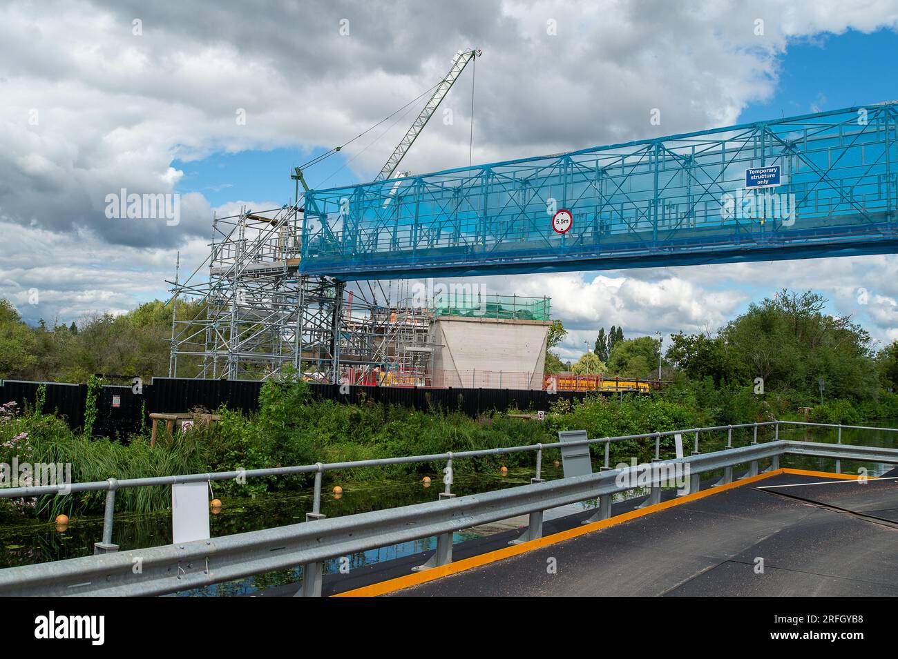 Harefield, UK. 3rd August, 2023. A temporary HS2 pipeline and overhead ...