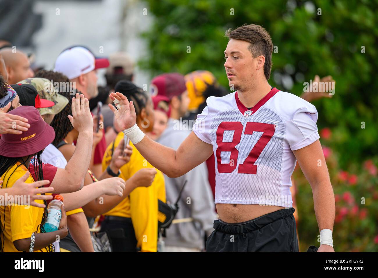 August 3rd 2023: Washington Commanders tight end John Bates (87) shakes ...