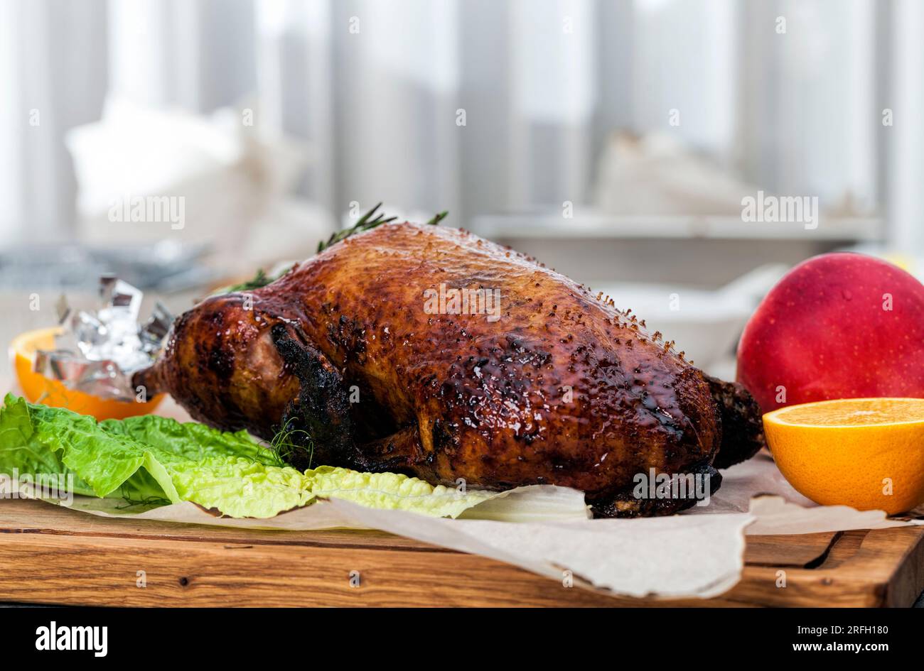 whole baked duck for a festive table, one baked duck for a holiday ...