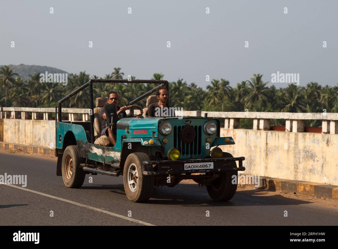 India, Goa - 1 April 2018: on a classic jeep towards adventures in the ...