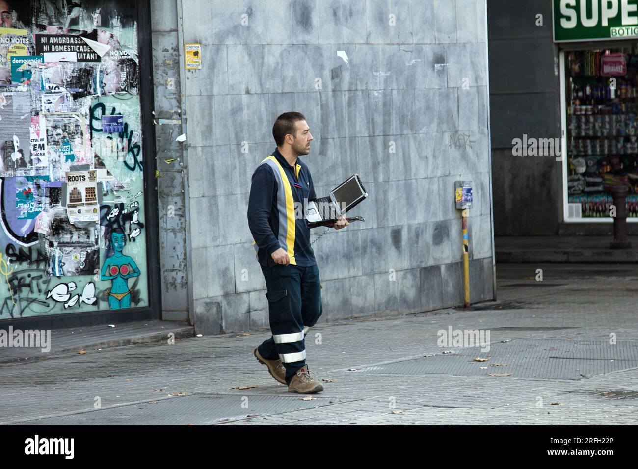Barcelona, Spain - October 9, 2017: Technician reviewer check urban ...