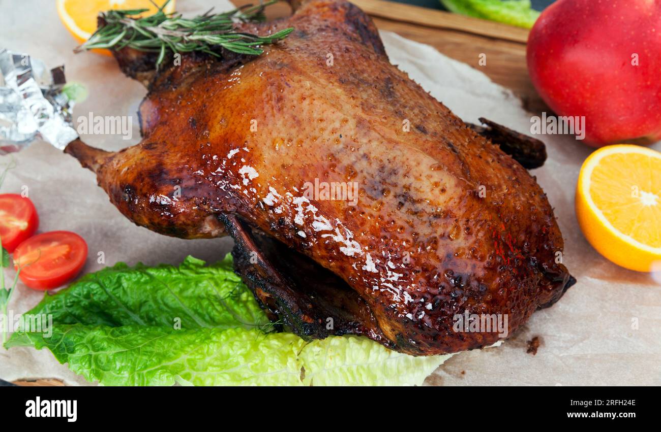 whole baked duck for a festive table, one baked duck for a holiday ...