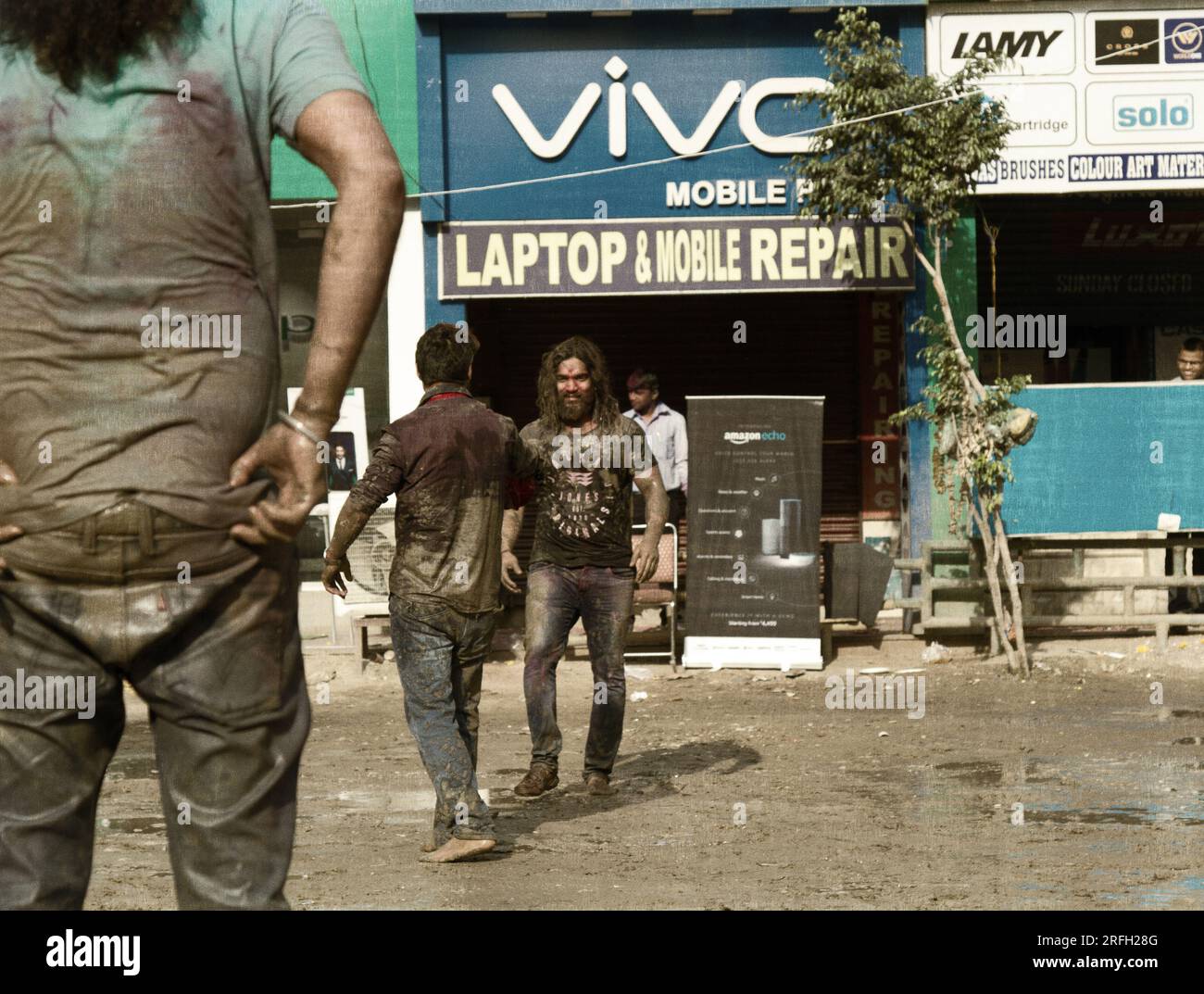 India, new Delhi - March 1, 2018: mock fights between men during the ...