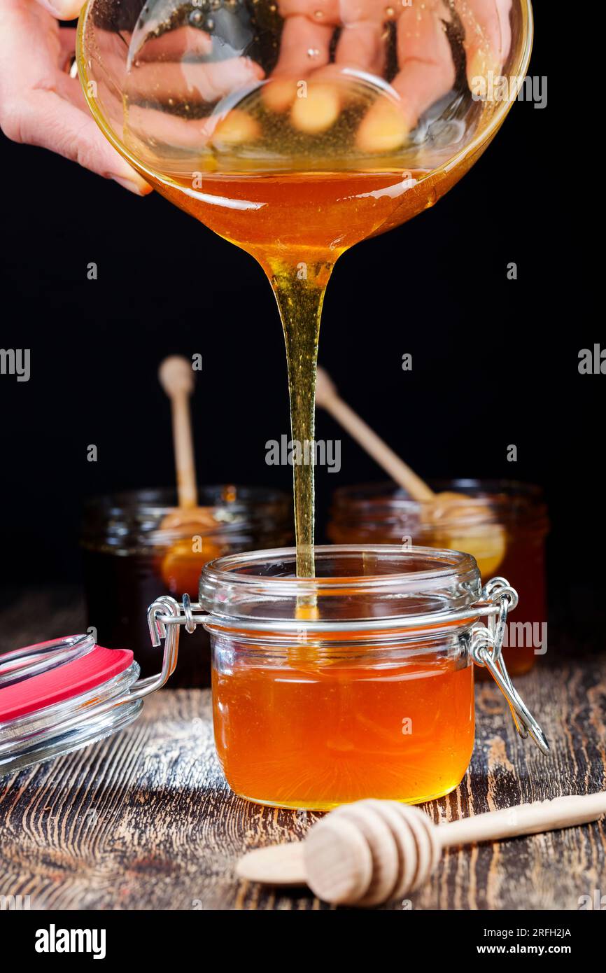 several varieties of flower honey from different varieties of flowers ...