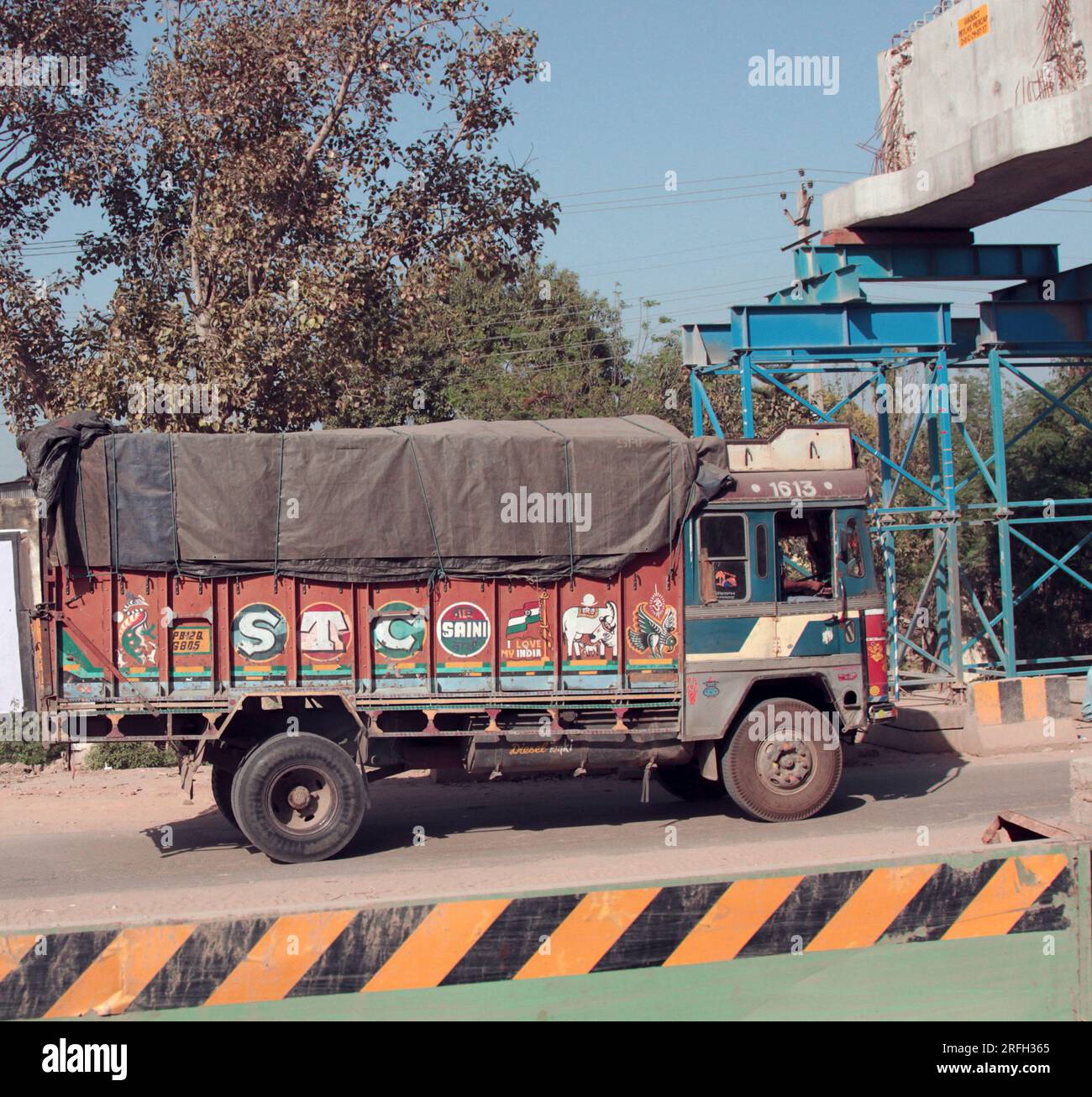 India, Mohali - March 9, 2018: colourful Indian trucks on the highway ...