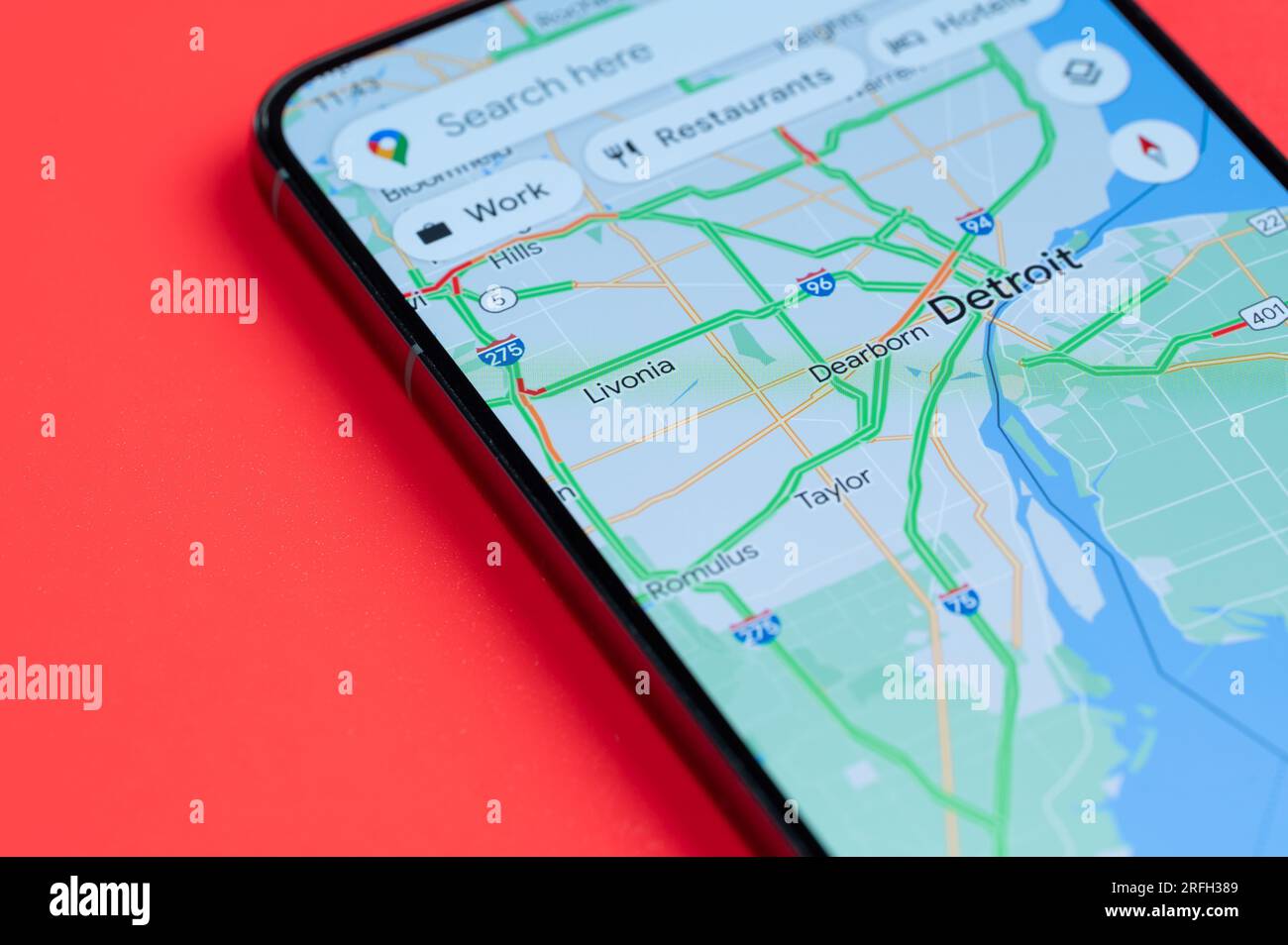 New York, USA - July 21, 2023: Map of traffic jams in Detroit on ...