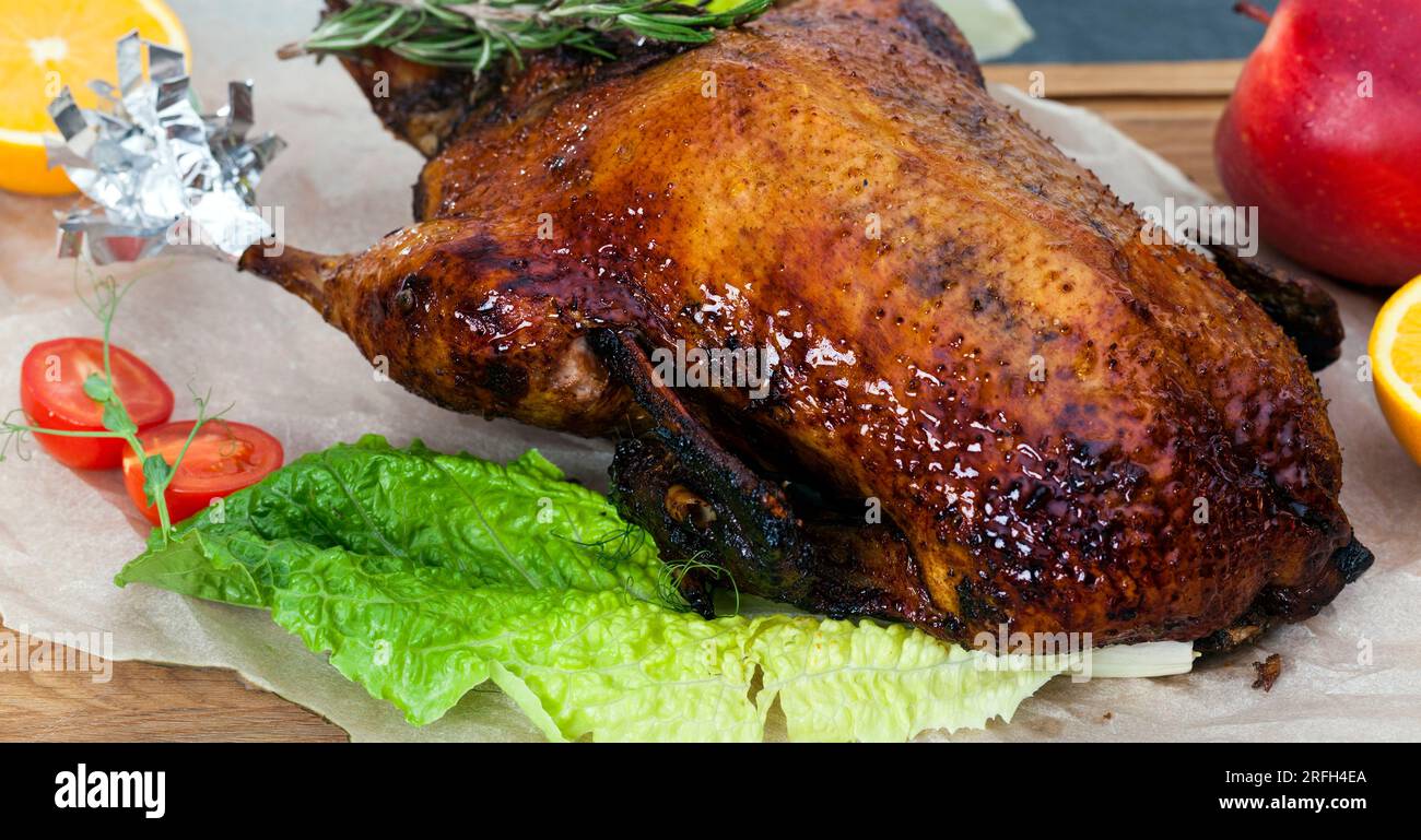whole baked duck for a festive table, one baked duck for a holiday ...