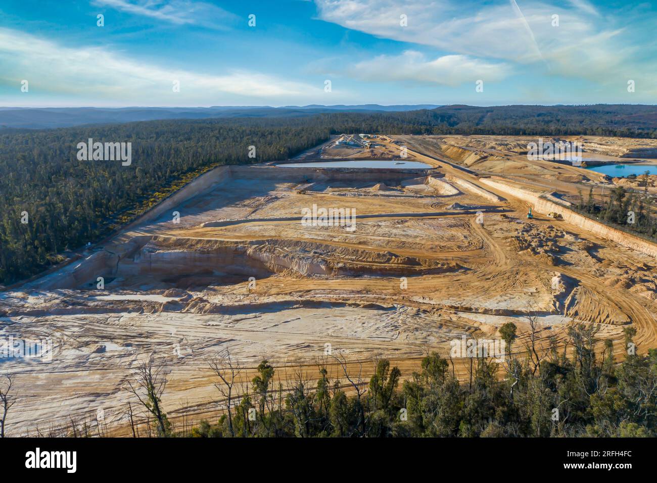 Drone aerial photograph of the open cut Clarence Sands quarry in the ...