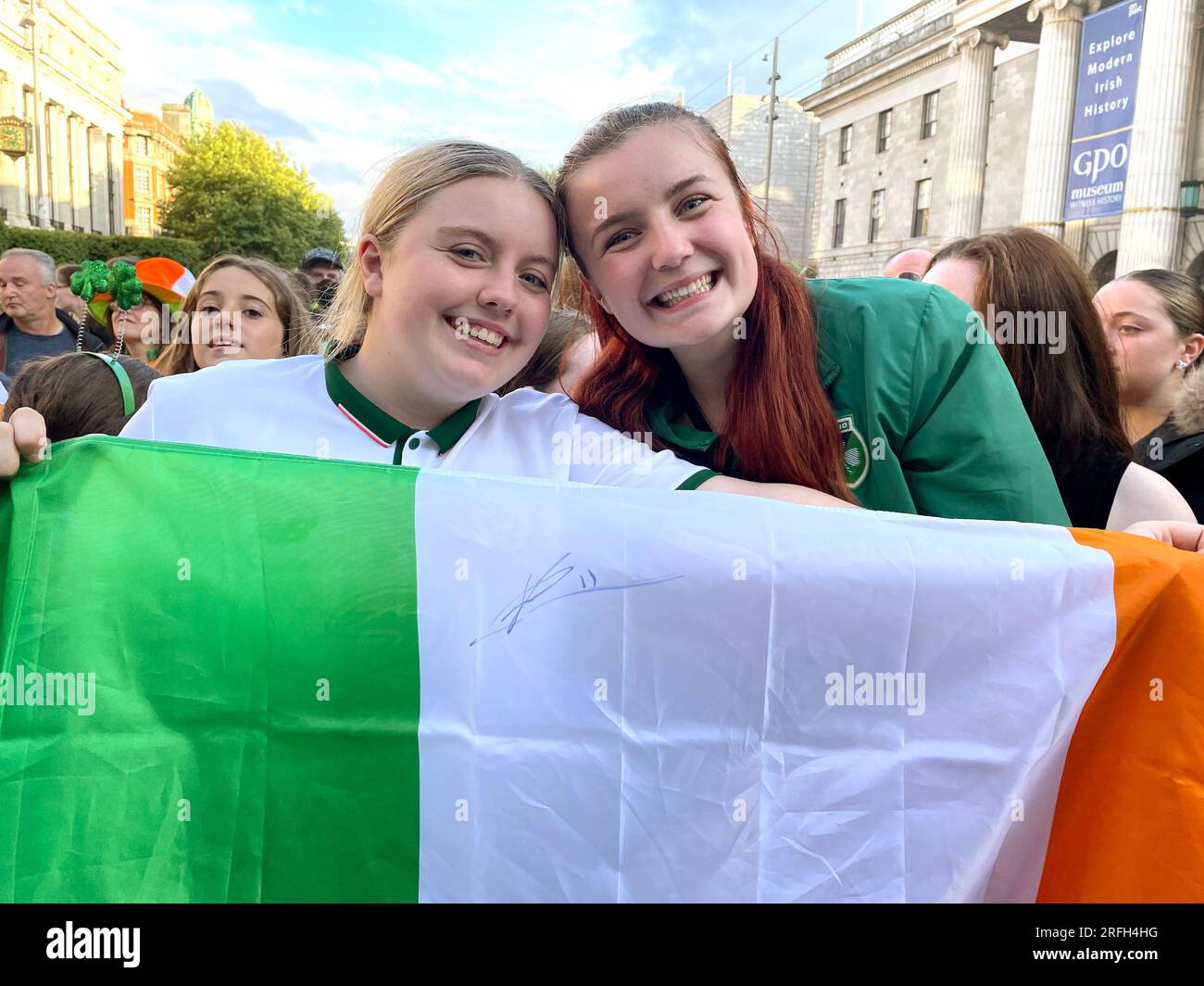 Aspiring footballers Ellie Young, 19, and Kelly Snow, 17, hold up an ...