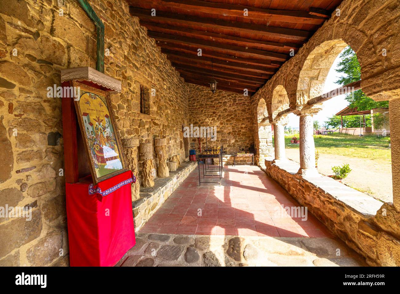 Albania - June 9, 2023: porch of Saint Mary's Monastery on Zvernec ...