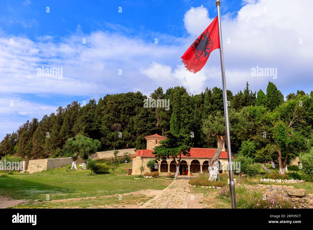 the Saint Mary's Monastery on Zvernec island in Albania. It holds great ...