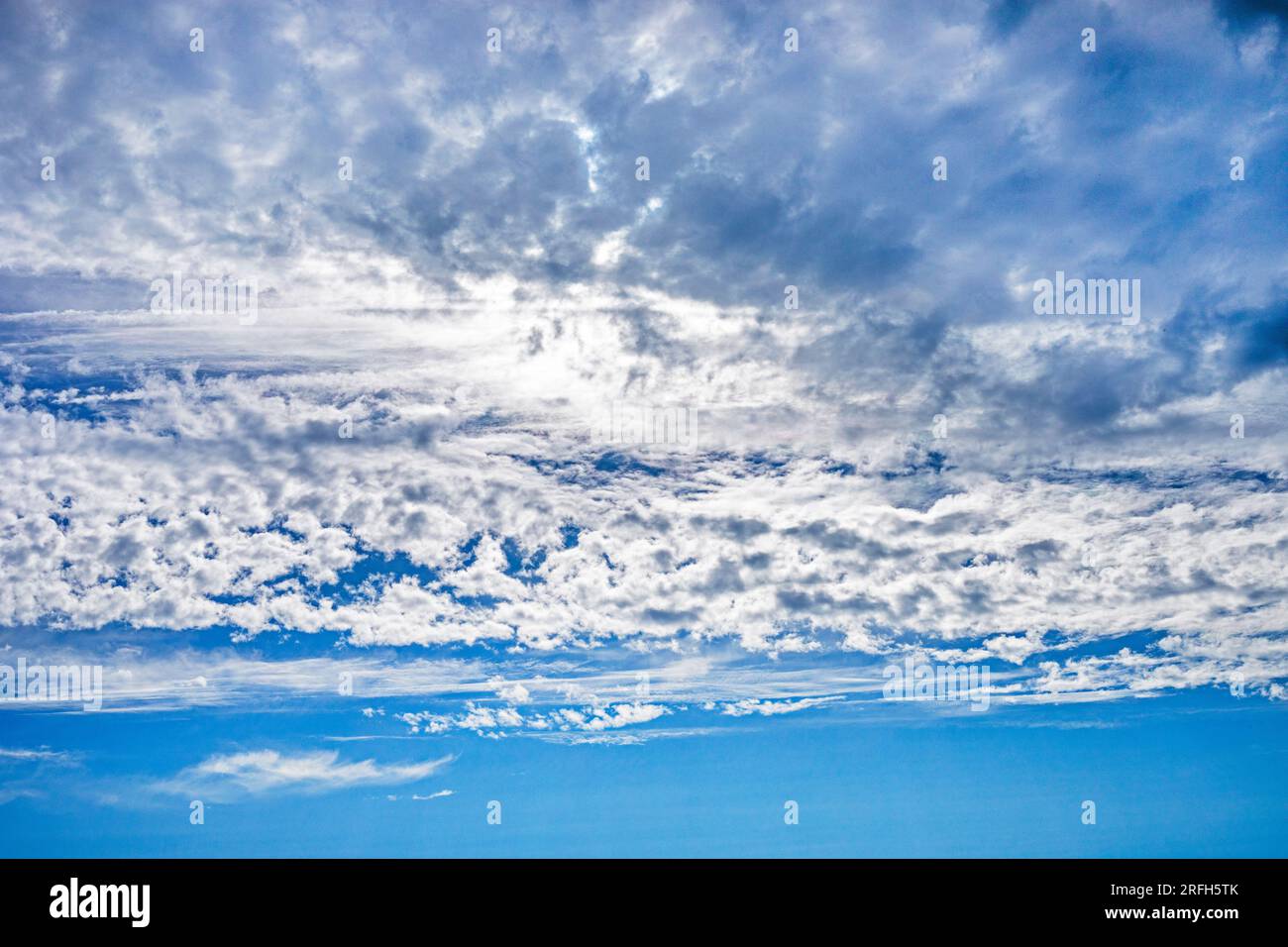 blue sky with stormy and wavy white clouds before rain. weather change ...