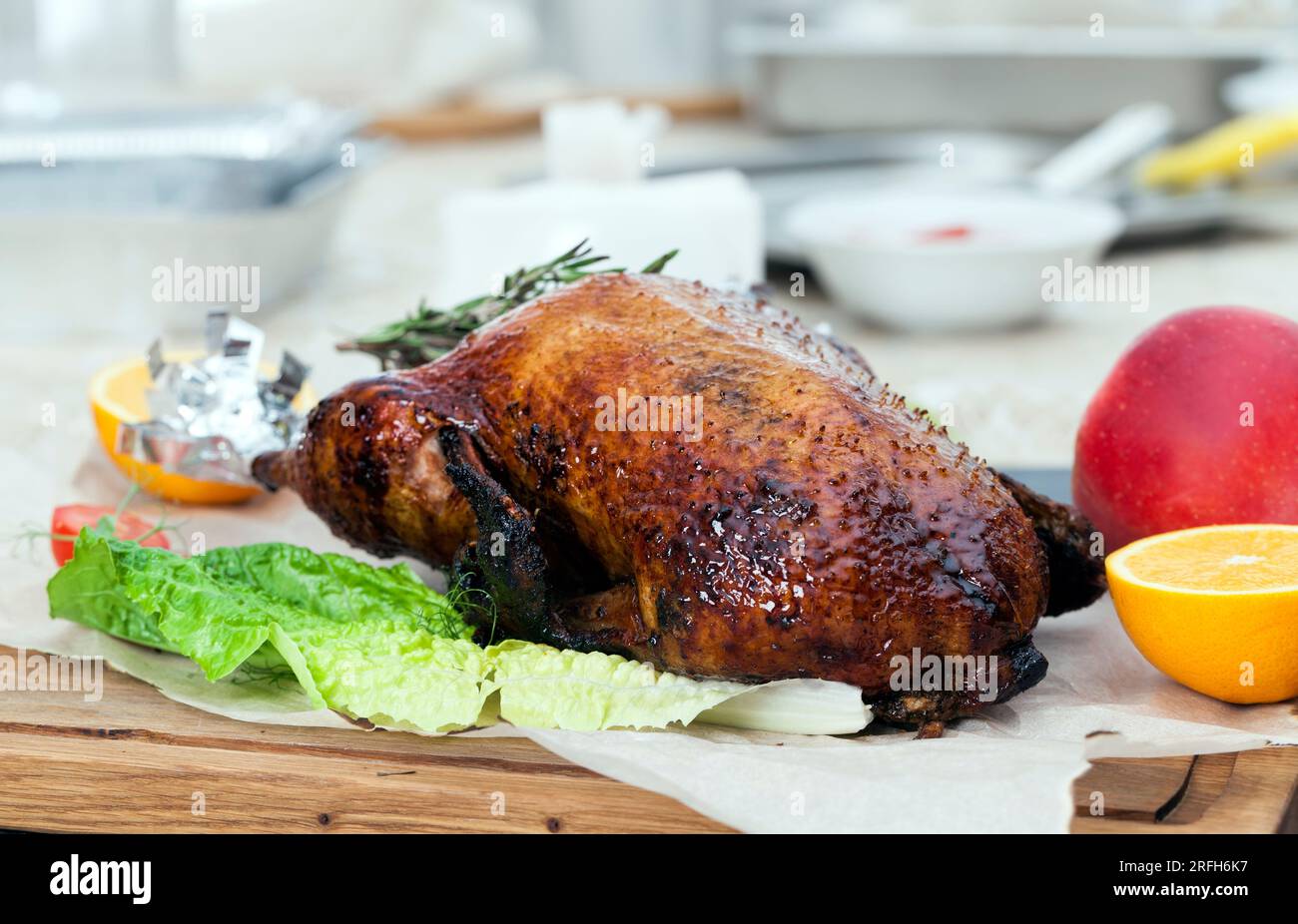 whole baked duck for a festive table, one baked duck for a holiday ...