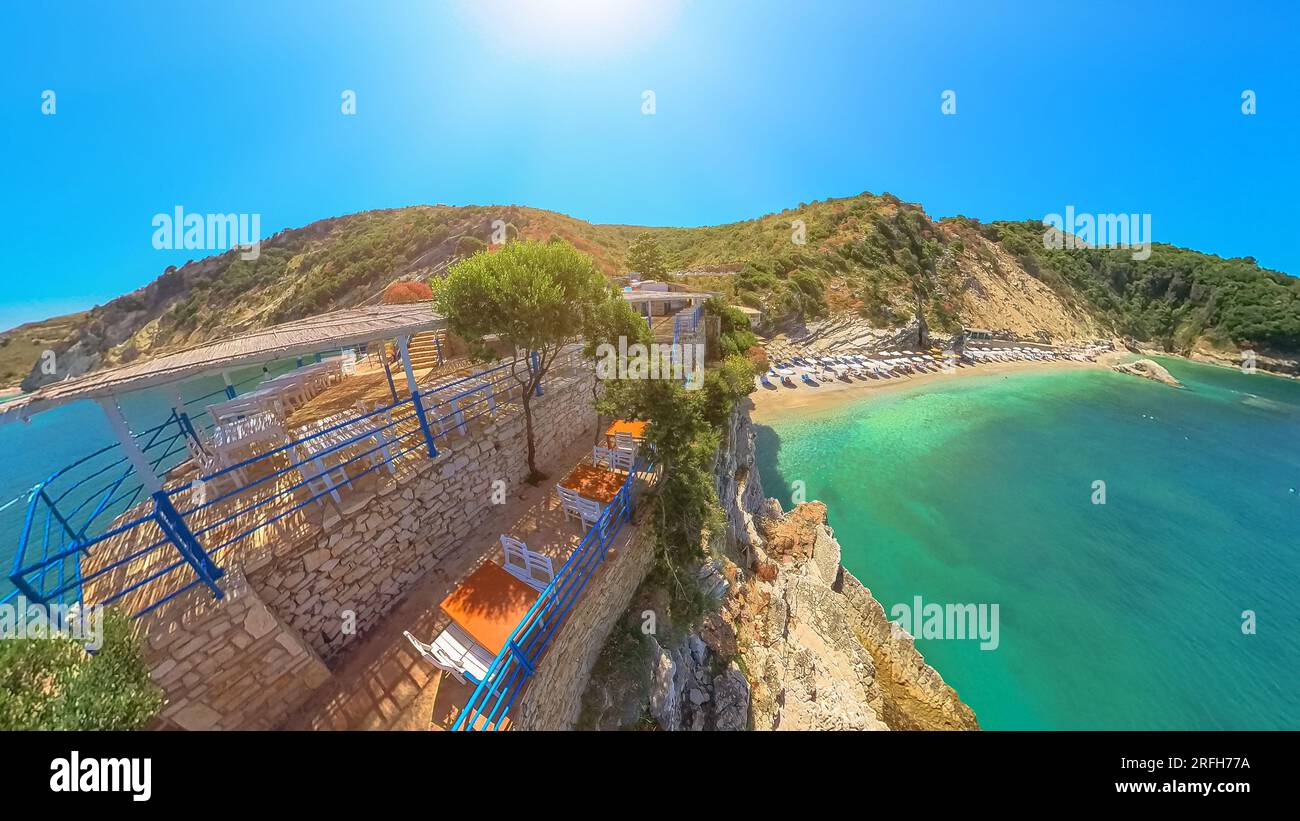 Drone view of Pulebardha Beach, situated on the stunning Albanian ...