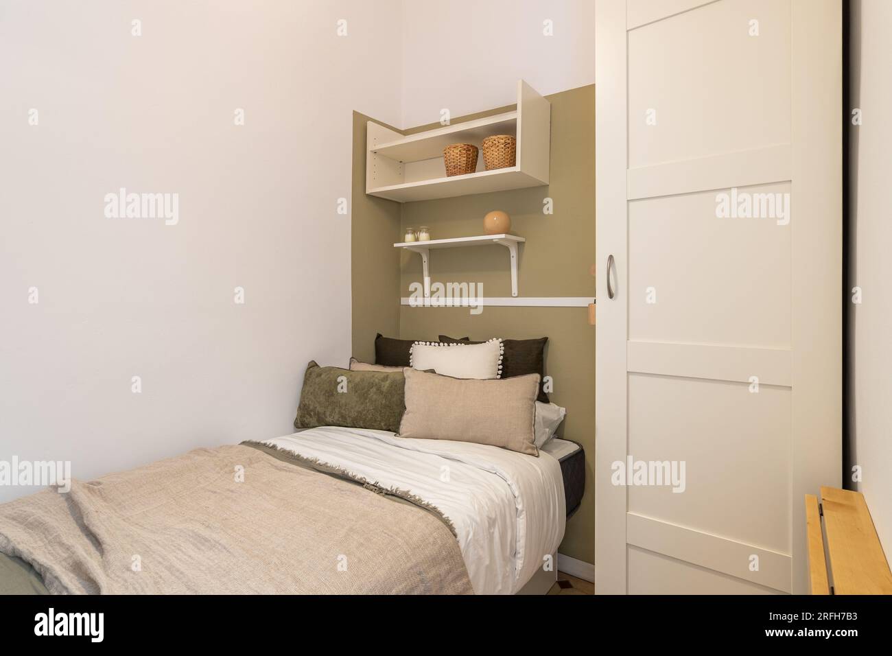 Cozy domestic bedroom interior with inviting bed and blanket Stock ...