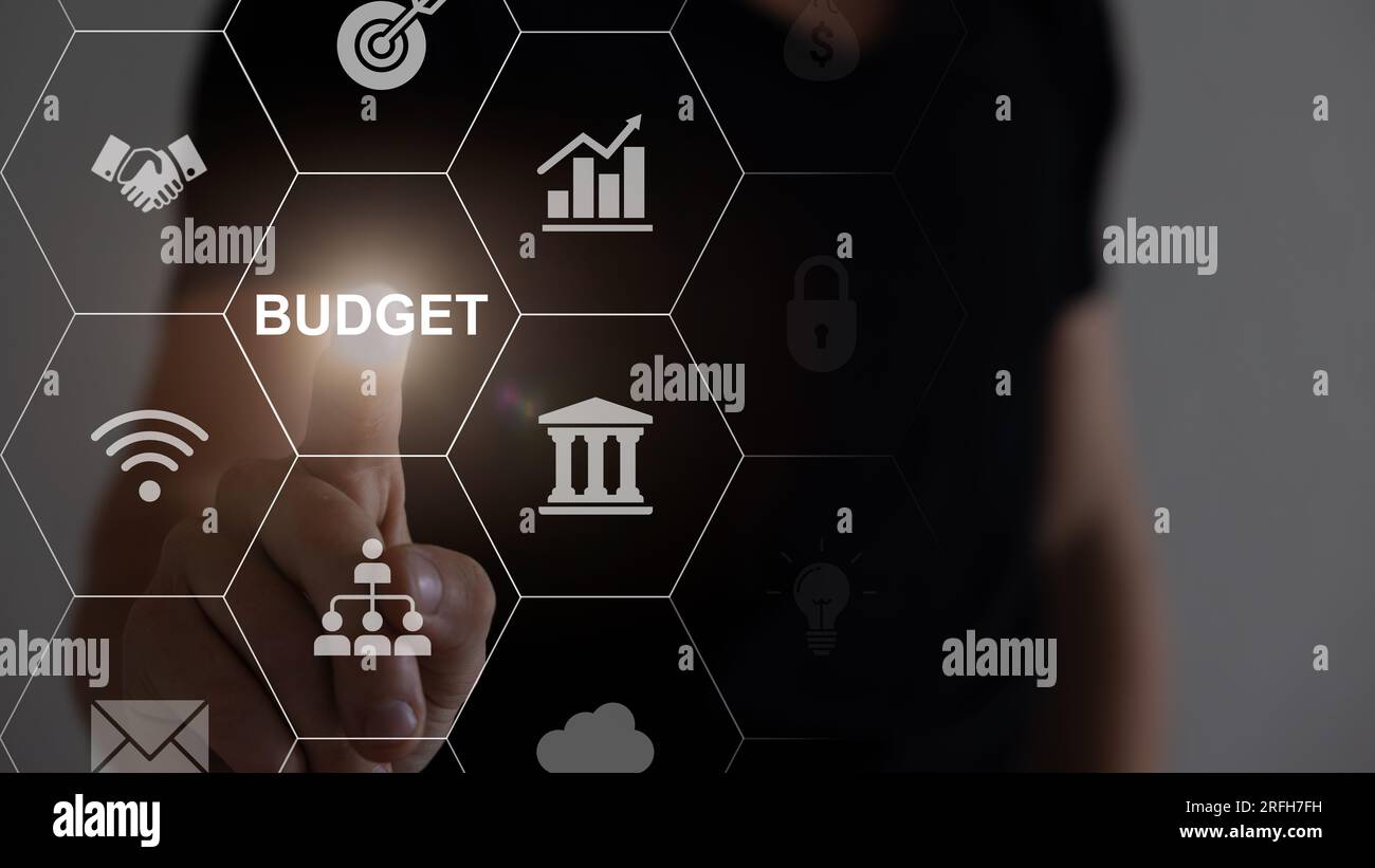 Budget and financial planning concept including a management or executive CFO estimating the ...