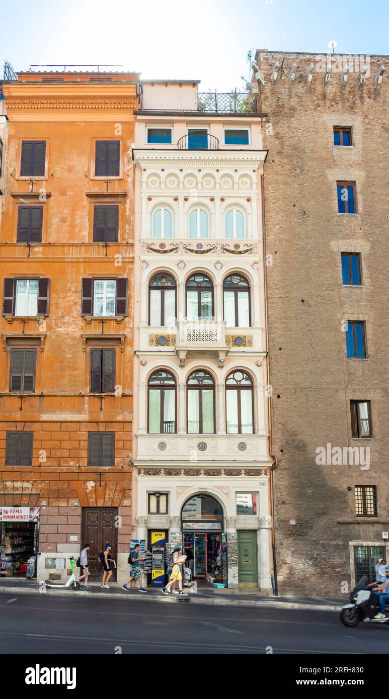 Rome, Lazio, Italy, The facade with different architecture in the Via Quattro Novembre of Rome ...