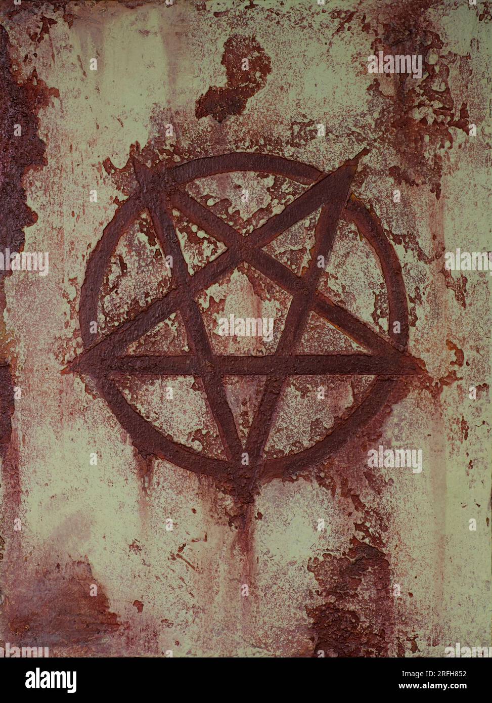 Painting about an inverted pentagram on rusty background Stock Photo ...