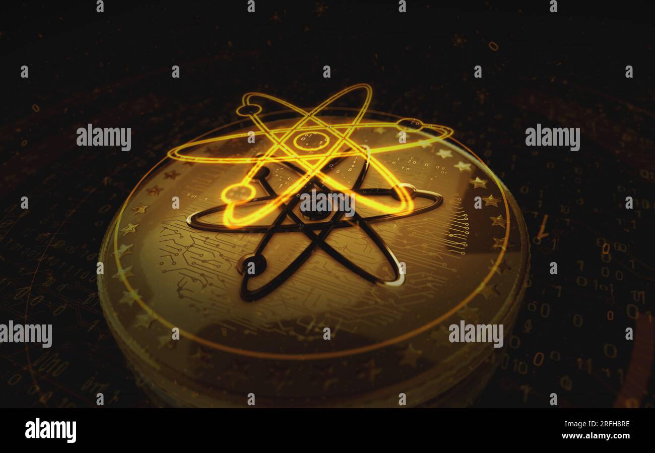 Cosmos ATOM cryptocurrency gold coin on green screen background ...